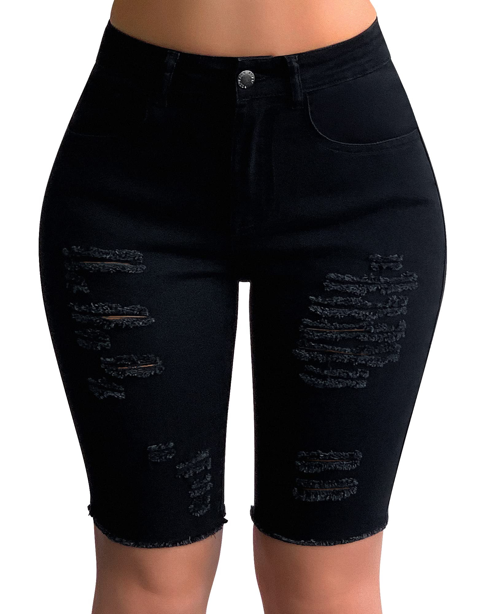 roswear Womens Destroyed Denim Ripped Mid Rise Bermuda Jean Shorts ...