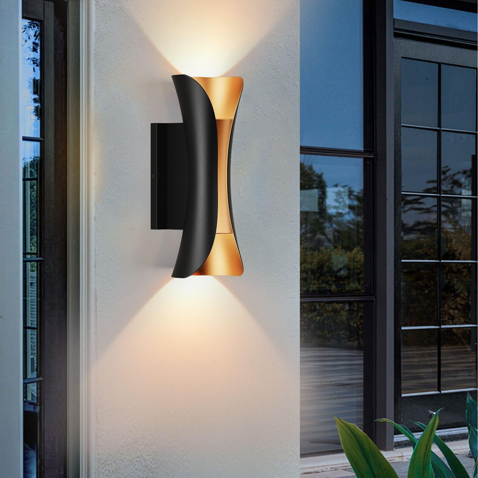 rosysky Modern 30W LED Outdoor Wall Lights Up Down Wall Sconce, Black Gold Aluminum Exterior ...