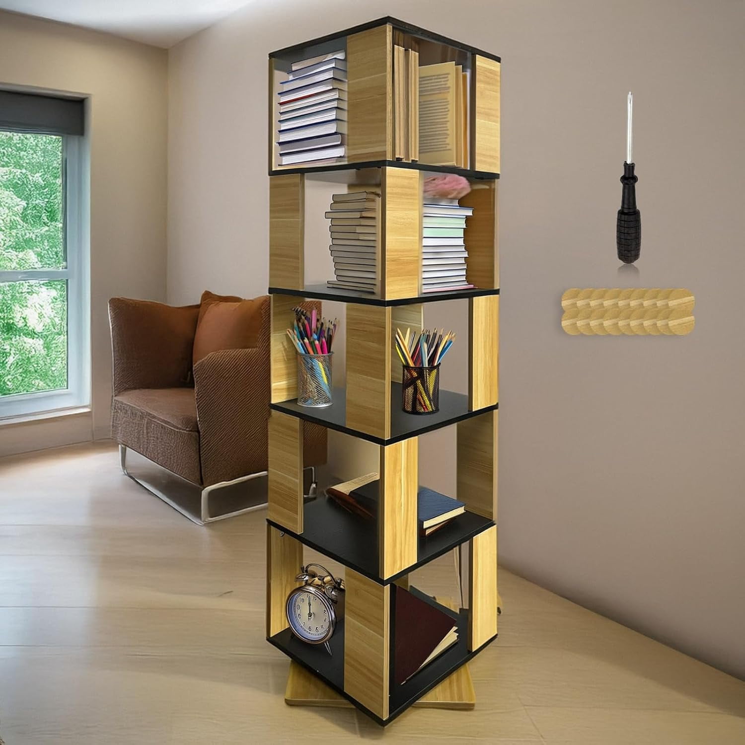 **rotating bookshelf tower, shelf organizer, bookshelves, square ...