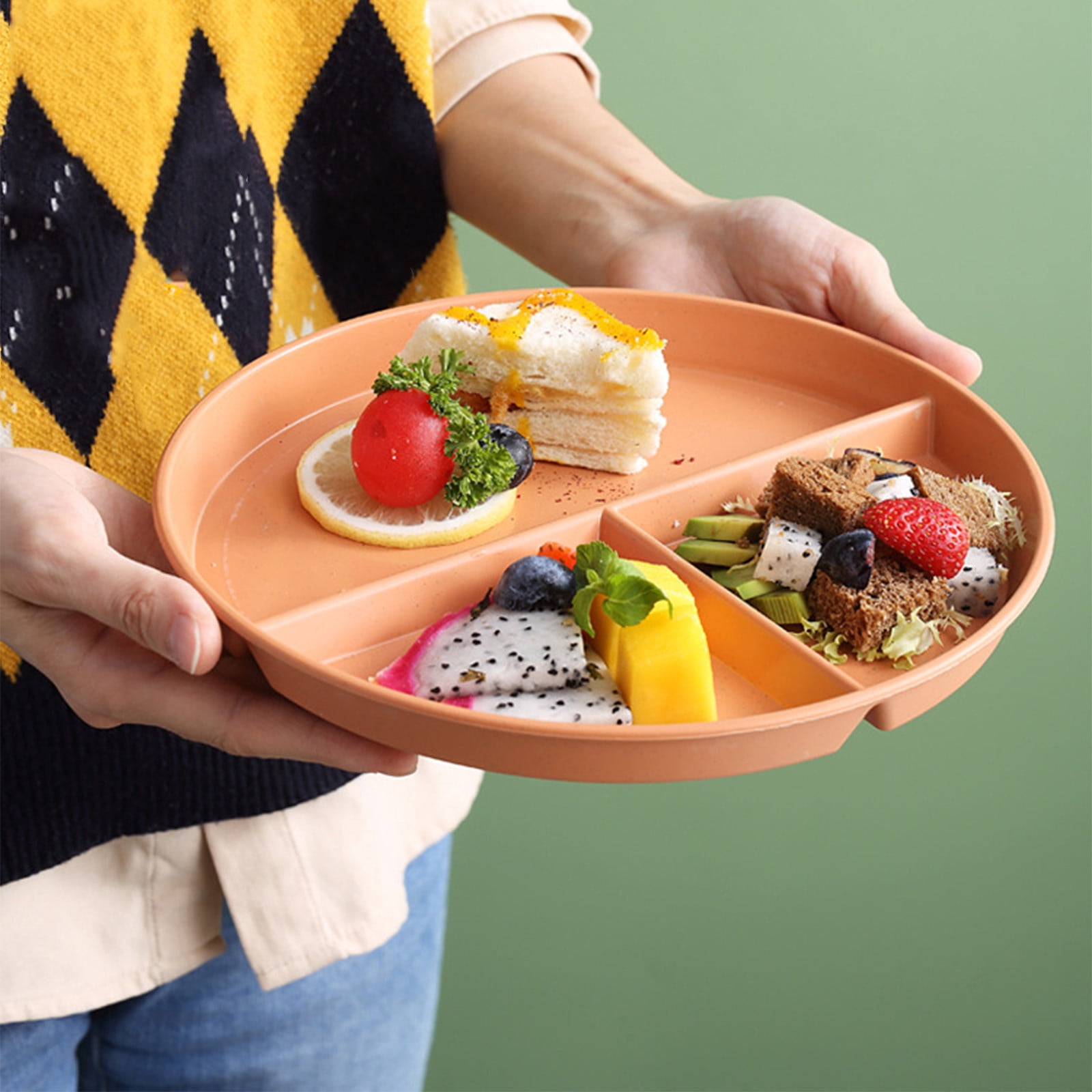 round 3-Compartment Dinner Tray,Plastic Household Serving Tray,Spacious ...