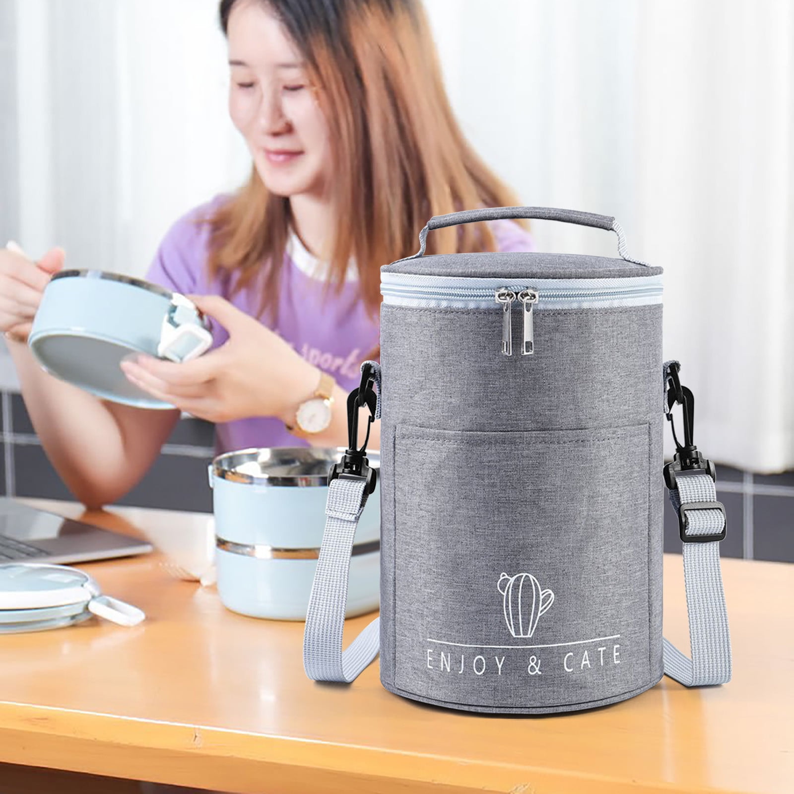 round Lunch Carrier Bag, Portable Insulation Lunch Bag, Handheld ...
