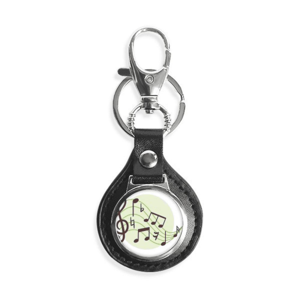 round-shaped flappg music notes key chain keyholder hook leather metal ...