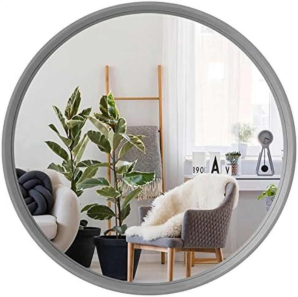 round wood mirror, 28 inch large circle mirror for bathroom with wood ...