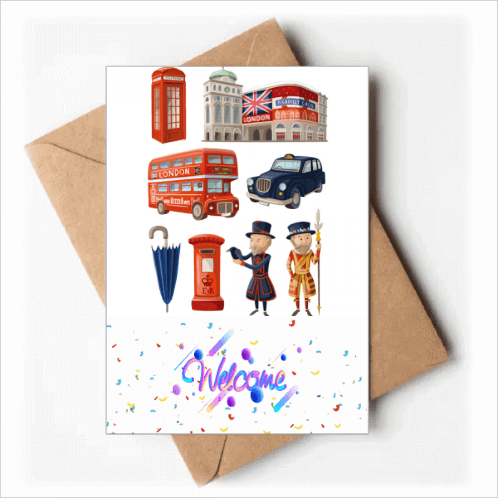 royal soldiers red teleph booth britain Welcome Back Greeting Cards ...