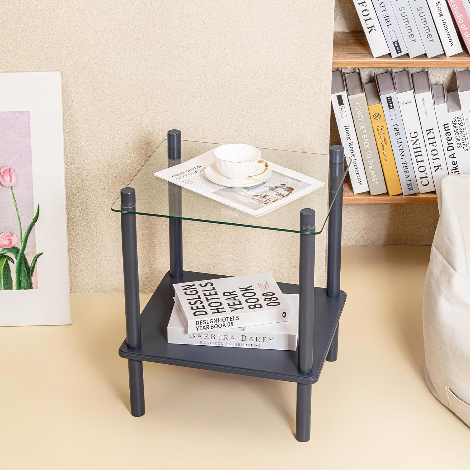 rtyvcg 2 Tier End Table Stylish and Versatile Side Table Nightstand with Glass Top for Home and ...