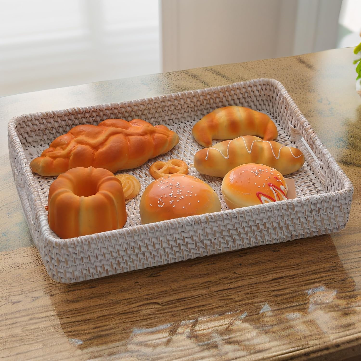 rtyvcg Handwoven Rattan Serving Tray - Rectangle Wicker Tray for Coffee ...