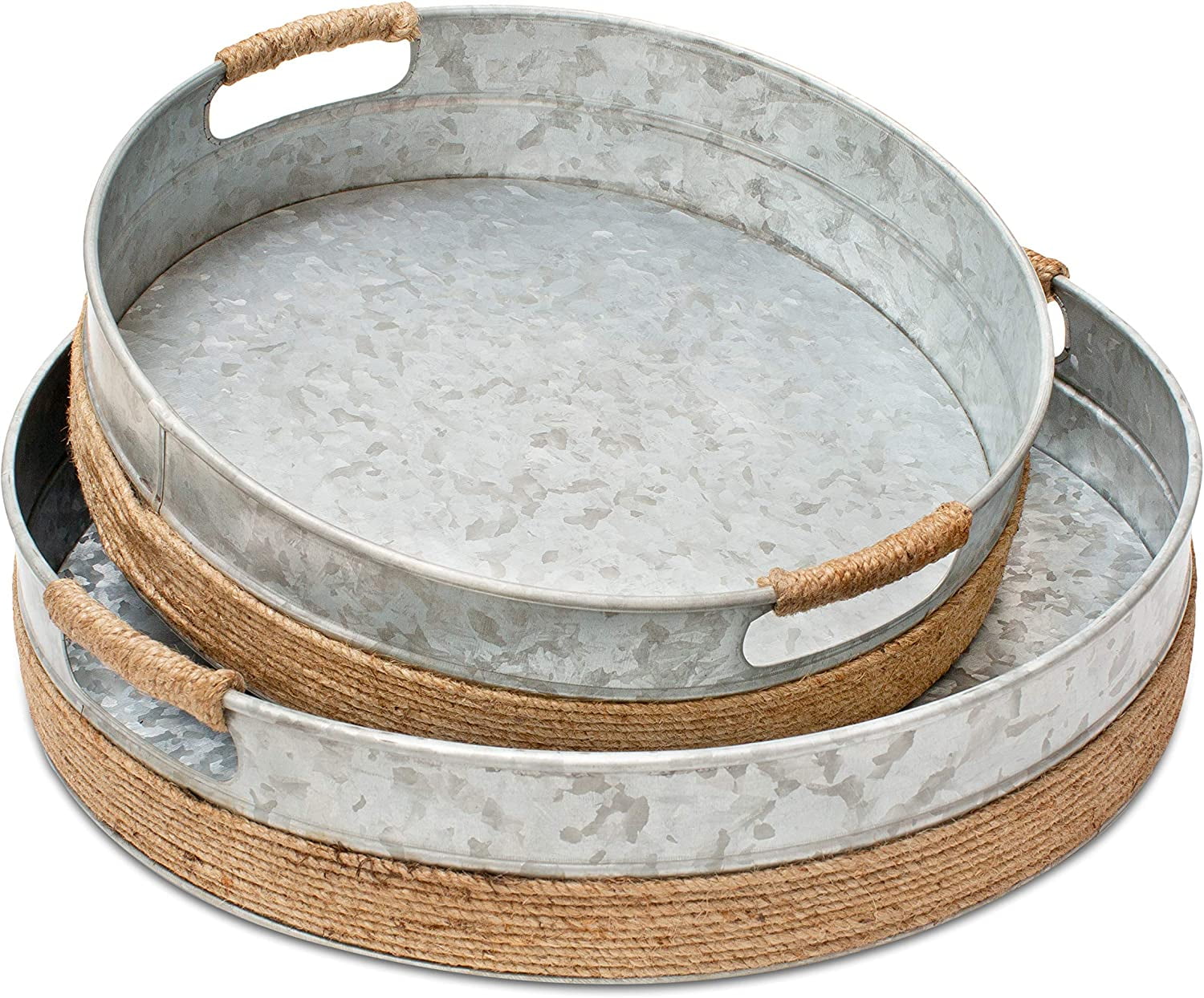 rtyvcg Rustic Galvanized Metal Serving Trays with Rope-Covered Handles ...