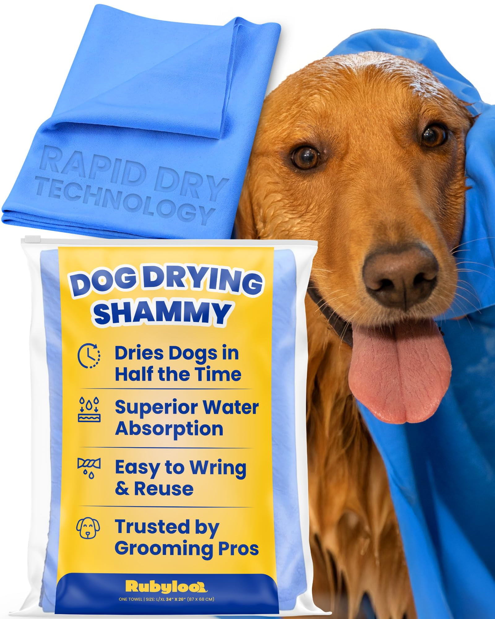 rubyloo Shammy Dog Towels for Drying Dogs Large - 34" x 26" Ultra ...