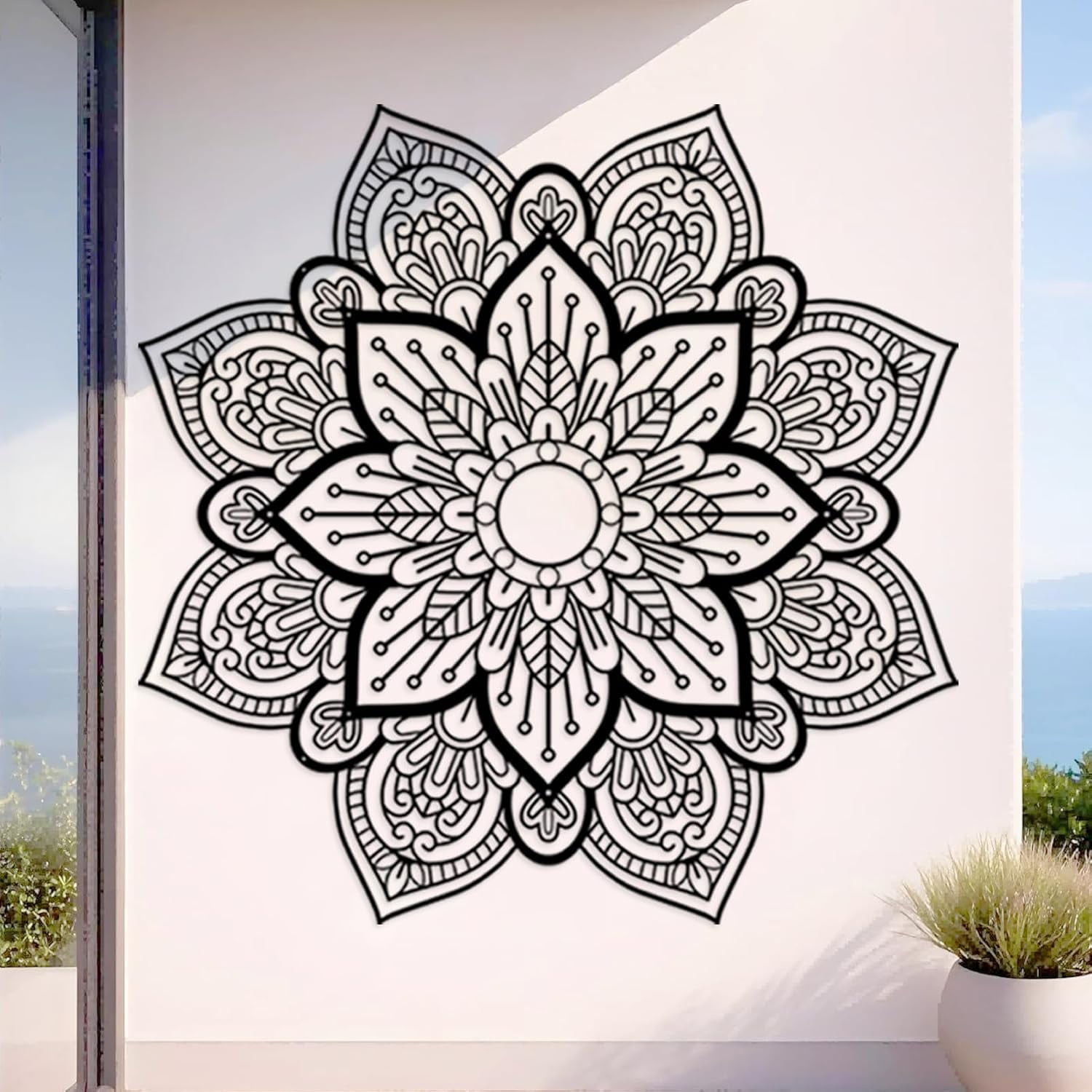 ruelen Mandala Wall Art Metal Flower Wall Decor 3D Floral Art 40'' Black Art Wall Decor Modern ...