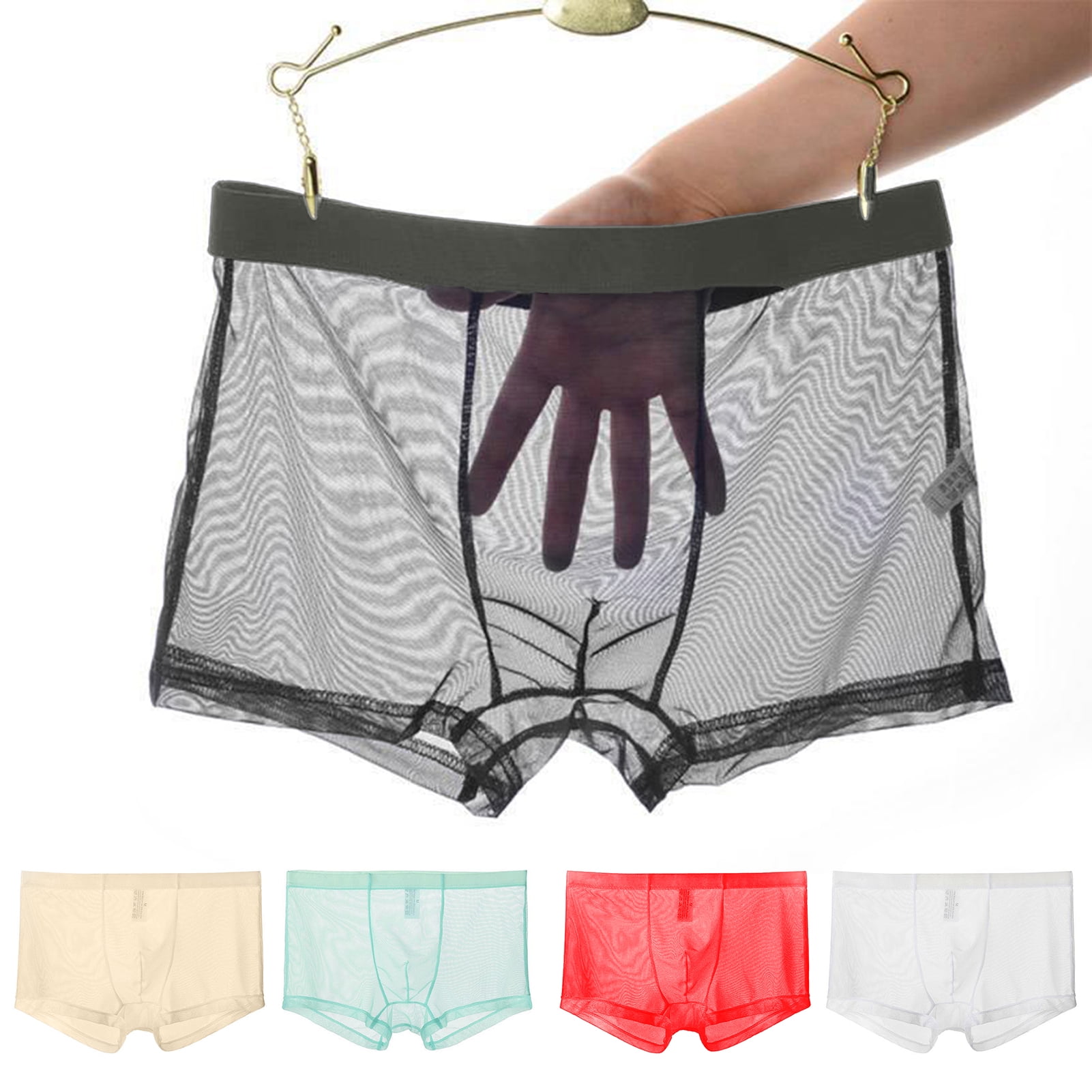 ruhuadgb Men Boxers Breathable Elastic Mesh Low Waist Ice Silk Cooling ...