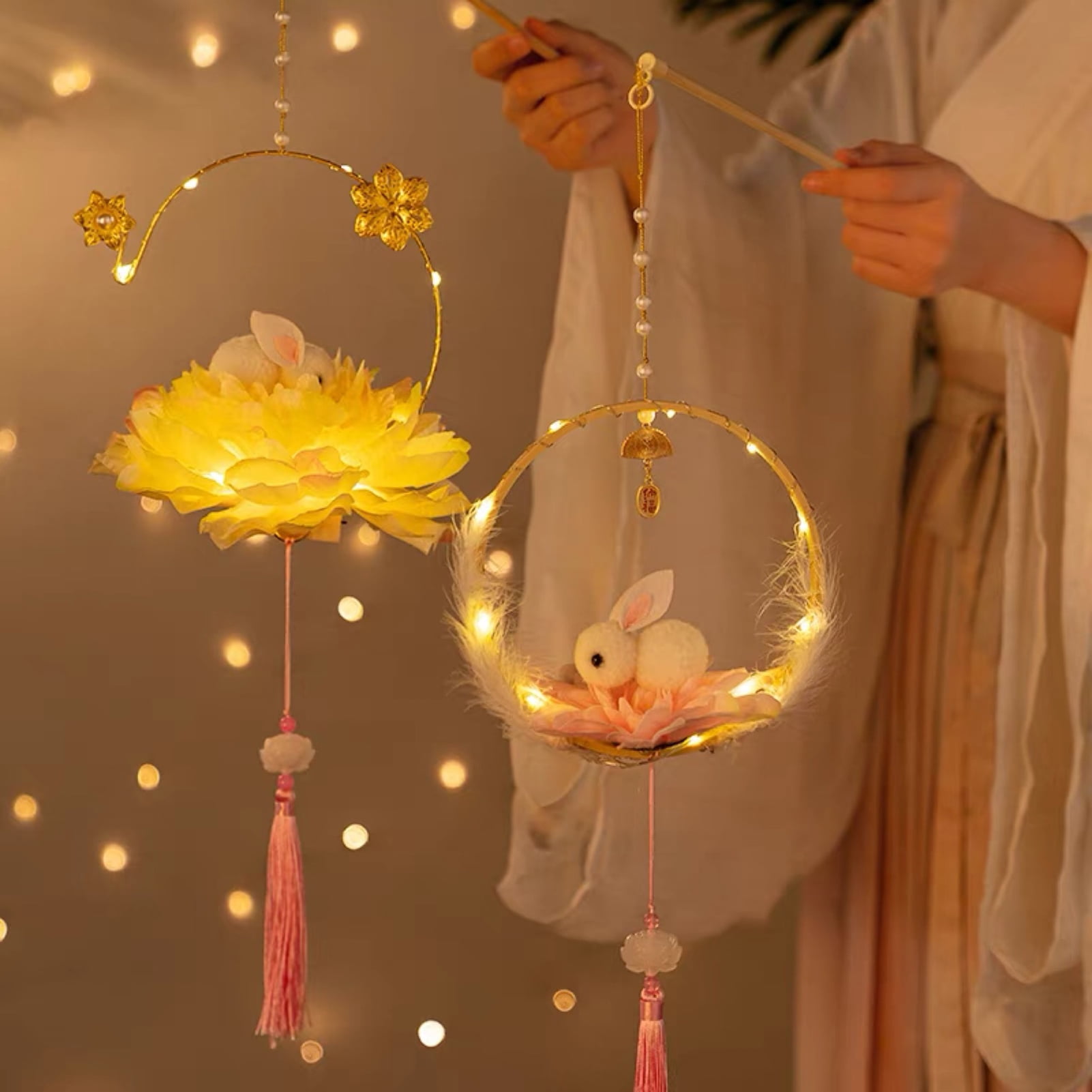 ruhuadgb Portable Luminous Lantern Simulation Flowers Tassel Charms DIY ...