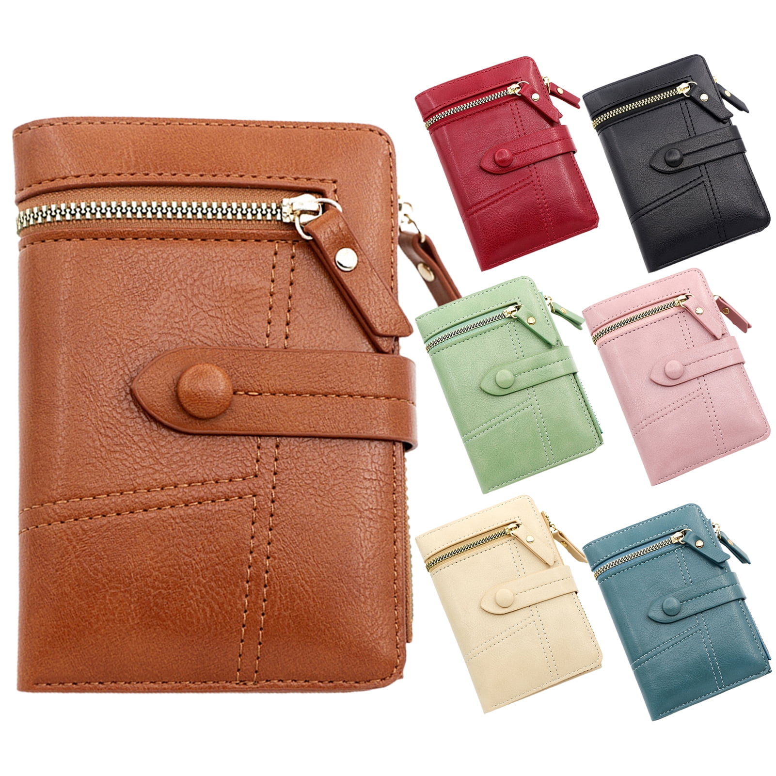 ruhuadgb Short Wallet Button Closure Three Folds Multi Slots Short ...