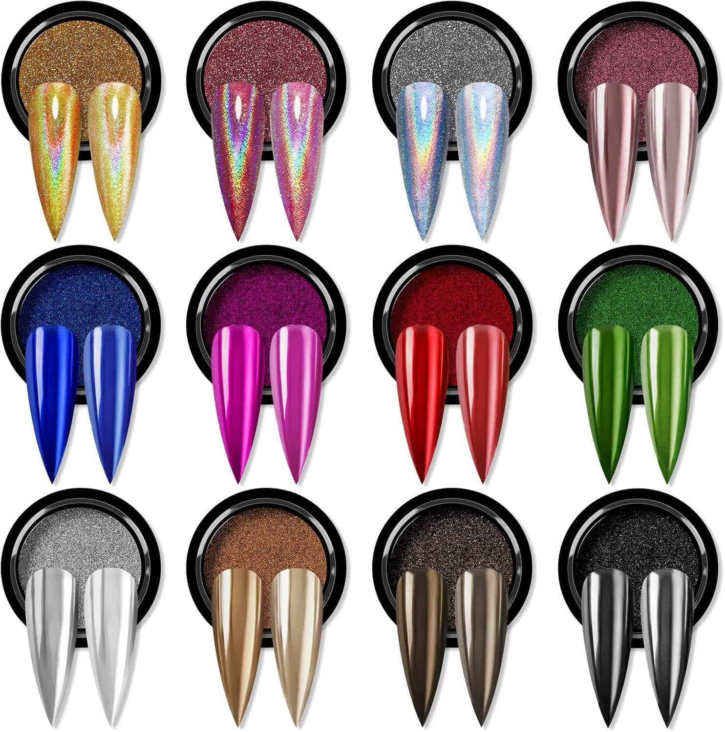 ruijihong 36Pcs Mirror Chrome Nail Powder Set - Metallic Holographic ...