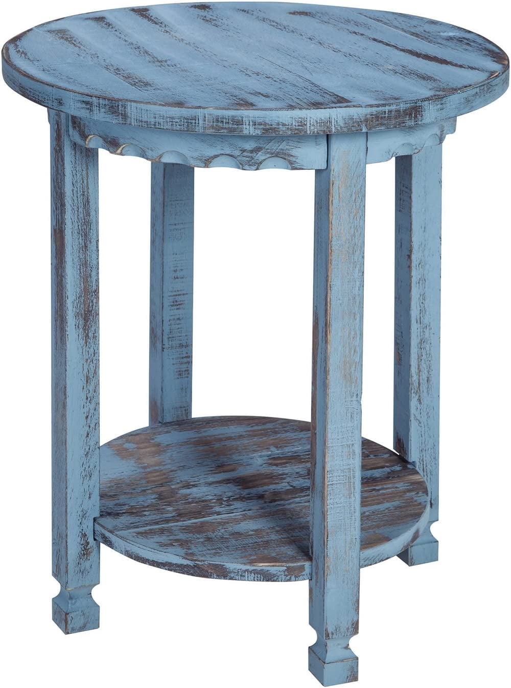 rustic cottage round end table w/ 1 shelf - 25 in. w x 20 in. d x 24 in ...