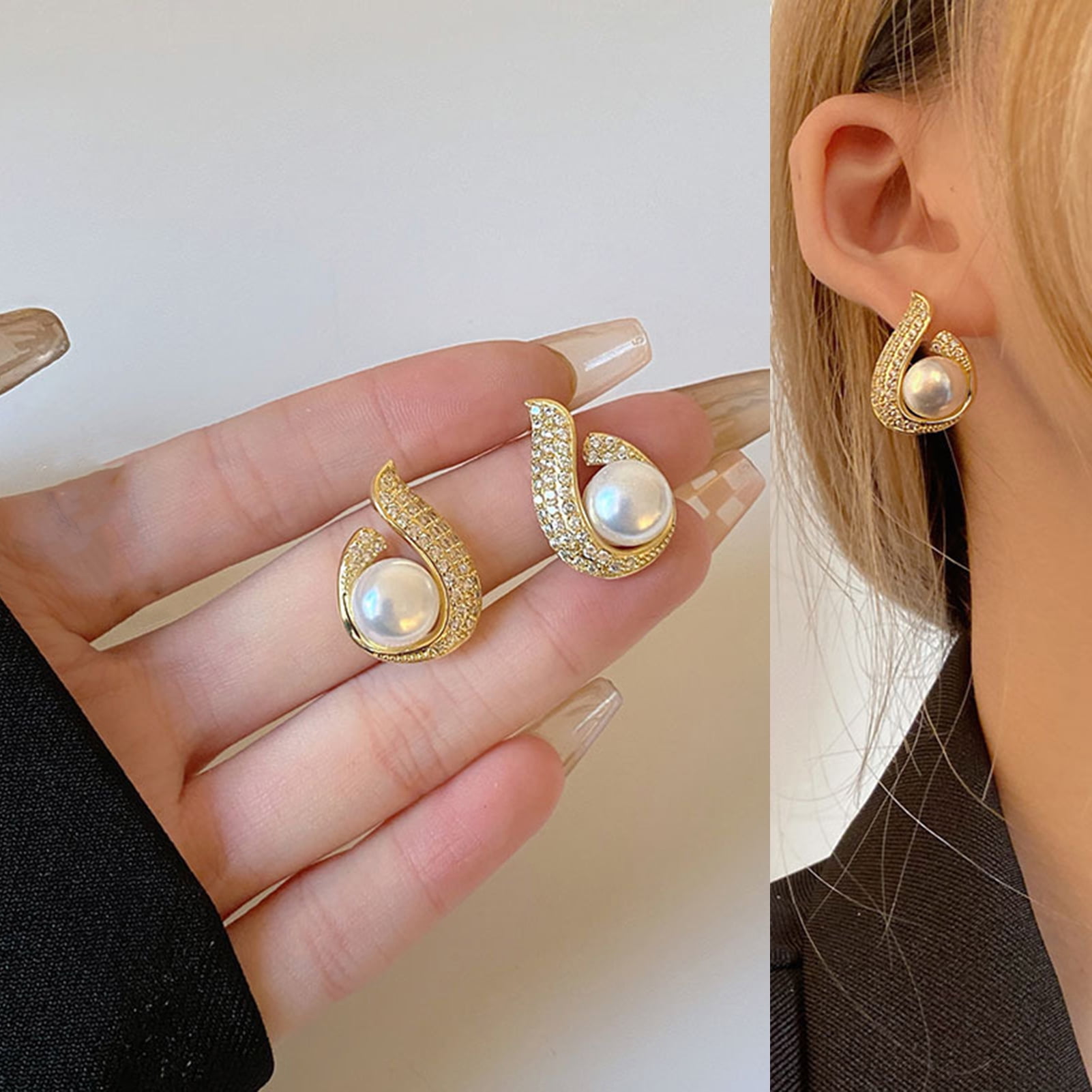 rygai 1 Pair Ear Studs Electroplating Geometric Water Drop Shape Light ...