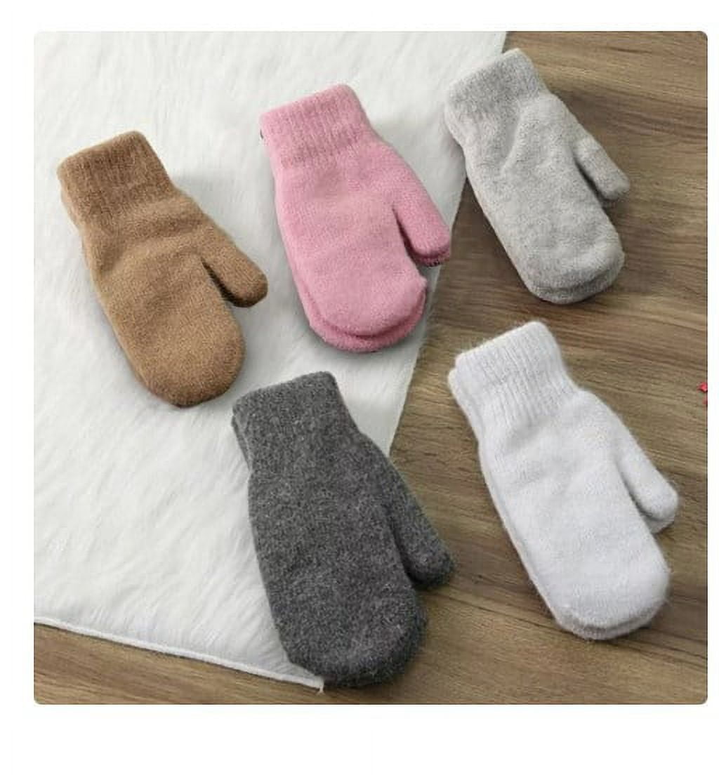 rygai 1 Pair Women Mittens Double-layers Cute Stretchy Soft Thickened ...