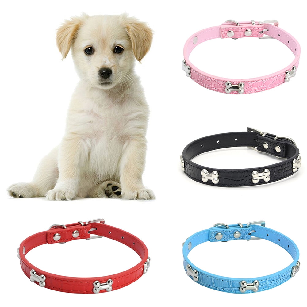 rygai Adjustable Small Pet Dog Puppy Faux Leather Bone Collar Easy Wear ...