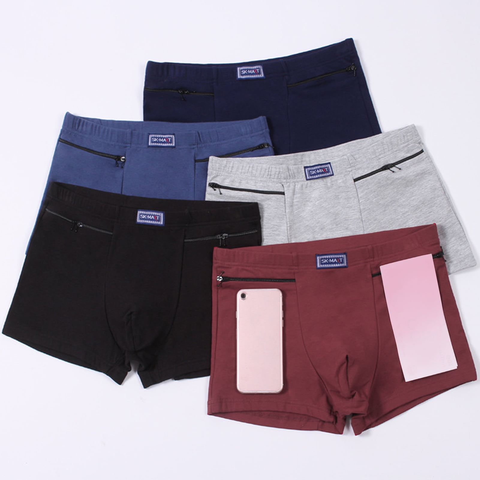 rygai Anti-theft Zipper Pockets Mid-rise Seamless Elastic Men Panties U ...