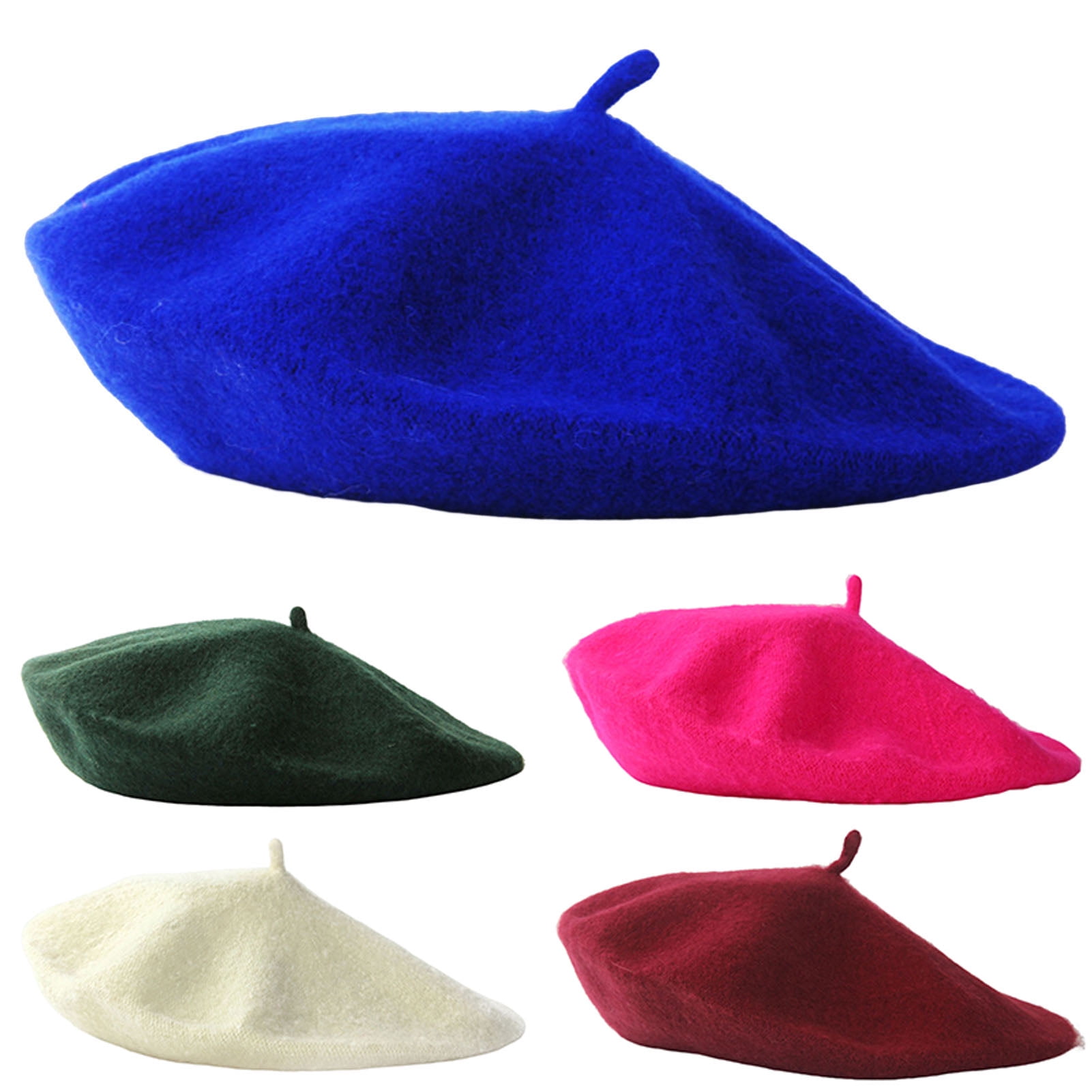 rygai Beret Cap Retro Stain-resistant Plain Color Good Stretchy Fine ...
