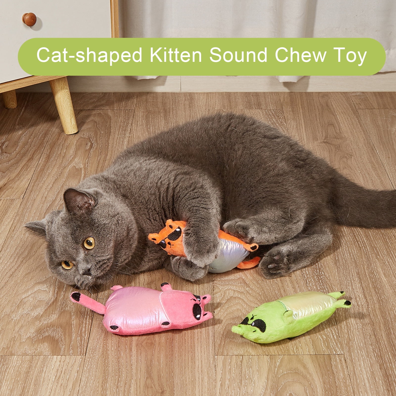 rygai Cat Toy Built-in Voice Teeth Cleaning Super Soft Cat-shaped Pet ...
