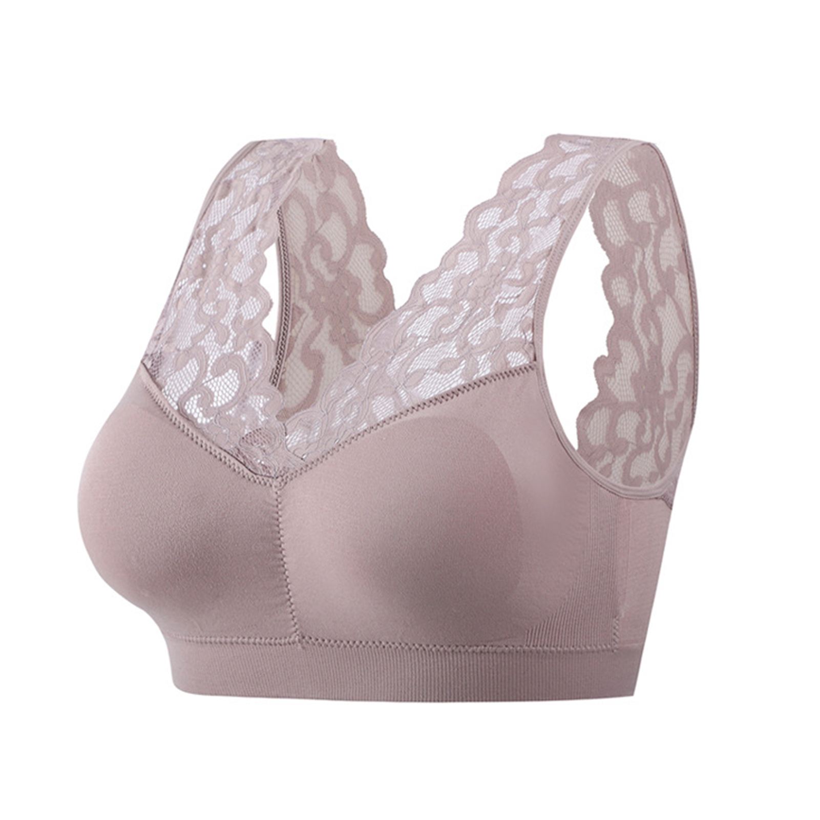 rygai Lady Bra Solid Color Wireless Lace See-through Hollow Out Push Up ...