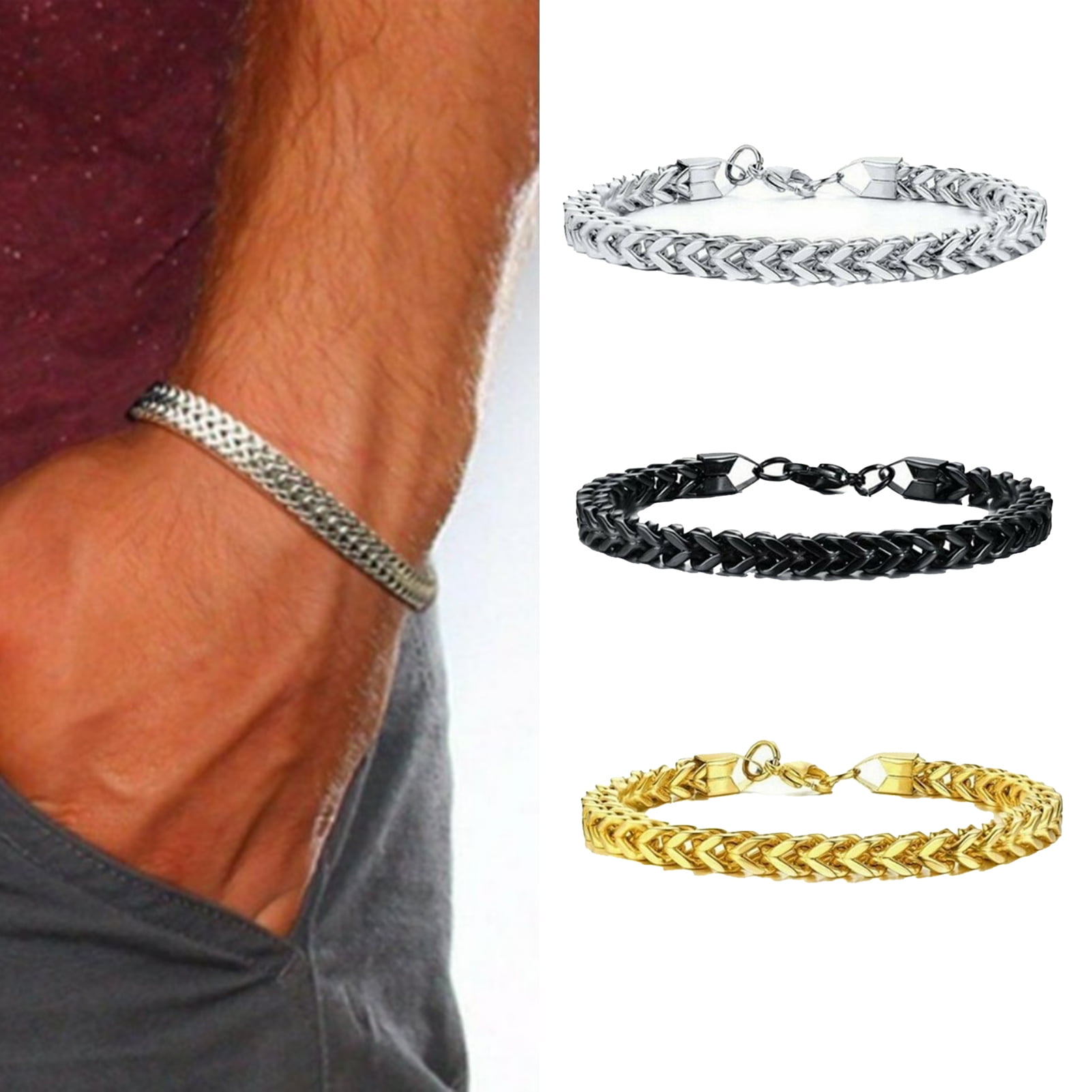 rygai Men Bracelet Personality European And American Geometric Titanium ...