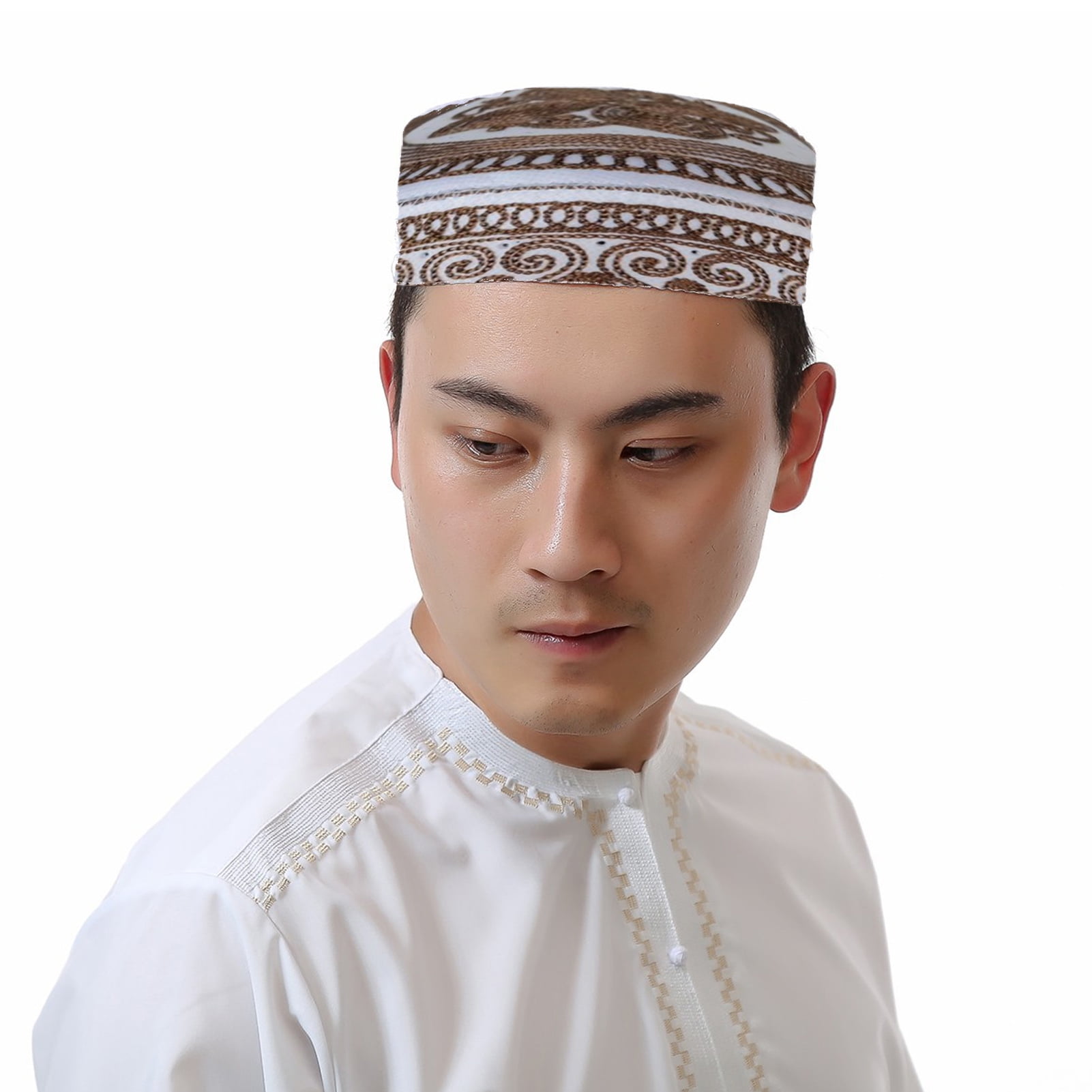 rygai Men Hat Vintage Ethnic Flat Top Round Embroidery Head Decoration ...