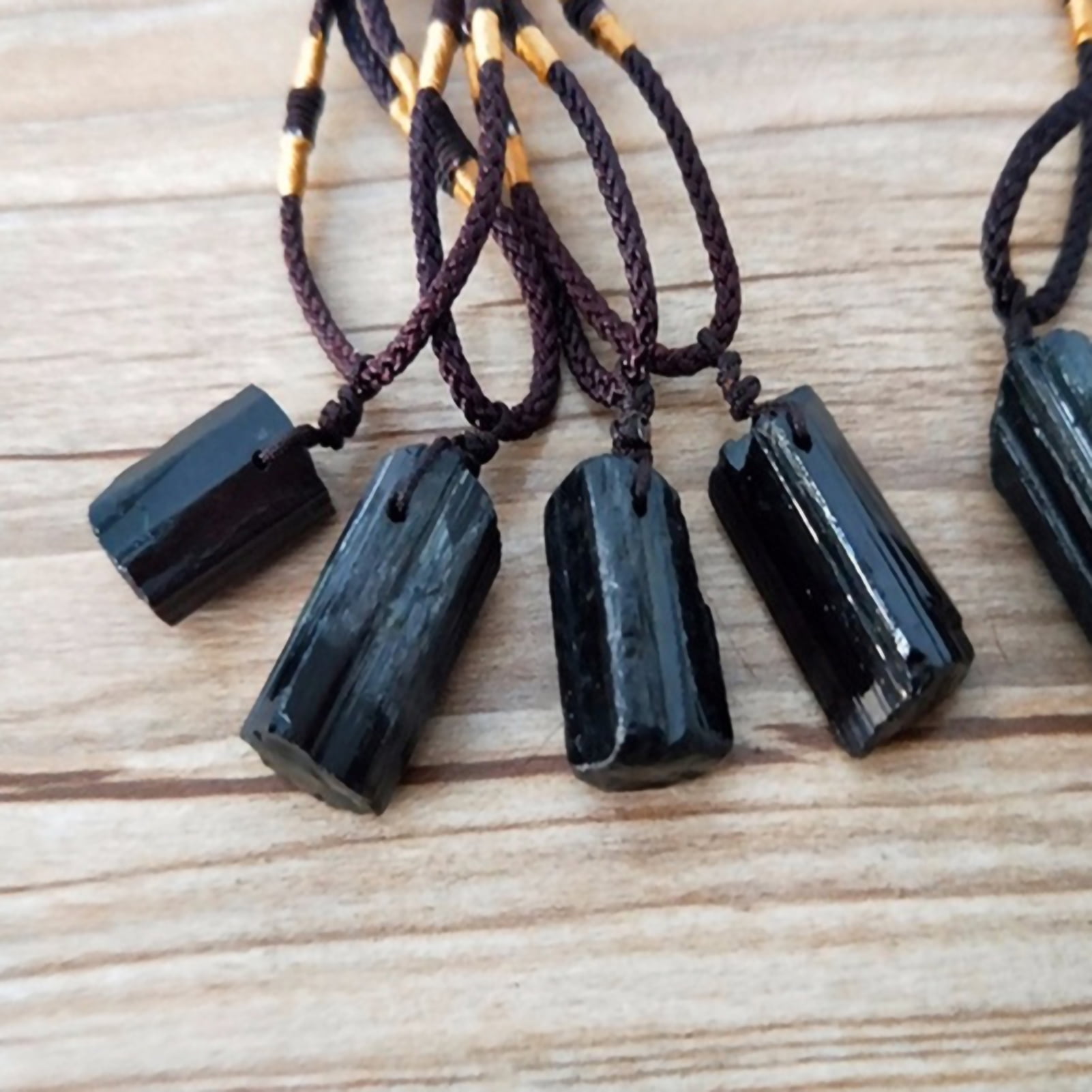 rygai Men Women Black Faux Tourmaline Stone Pillar Pendant Rope ...