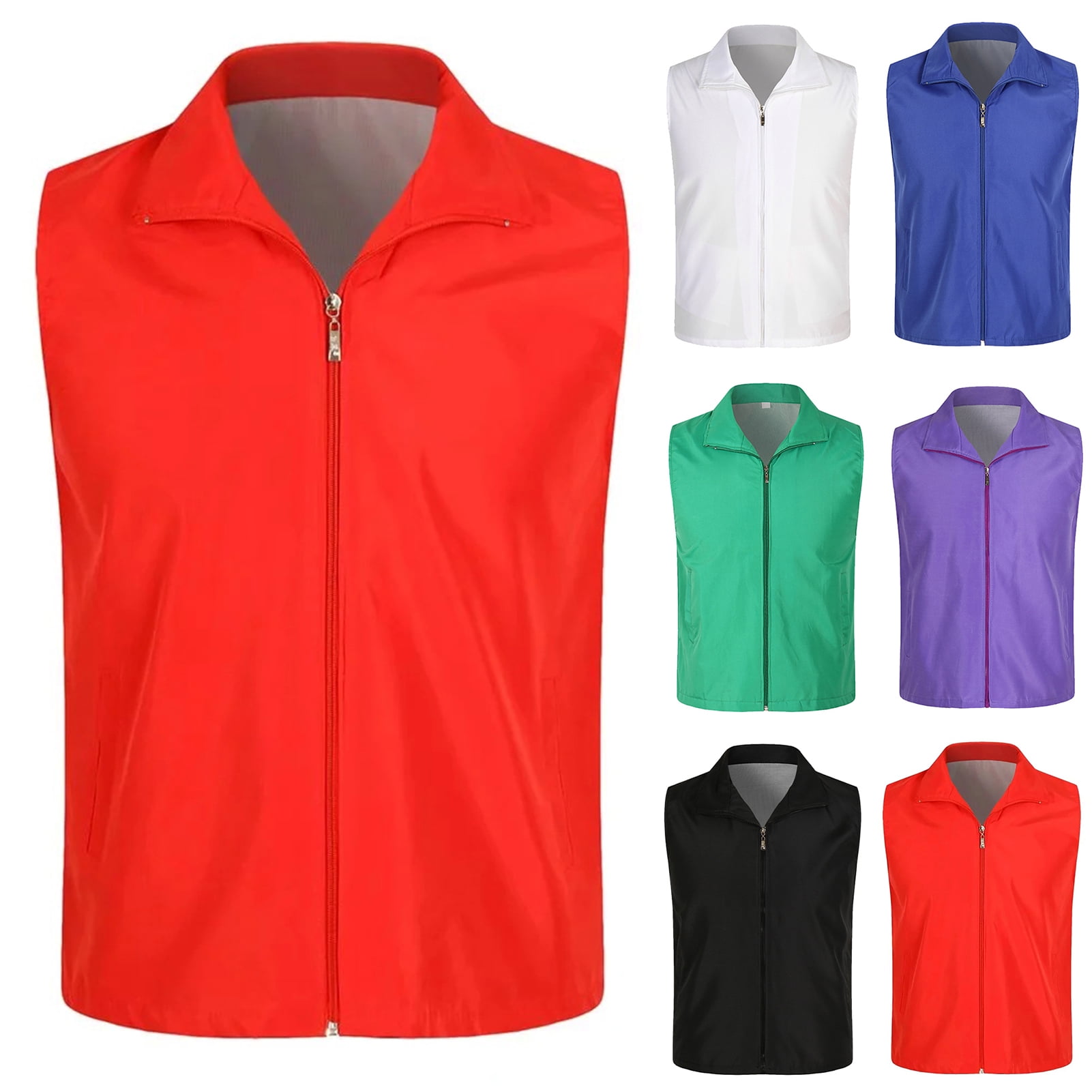 rygai Men's Vest Lapel Sleeveless Pockets Zipper Placket Mesh Lining ...