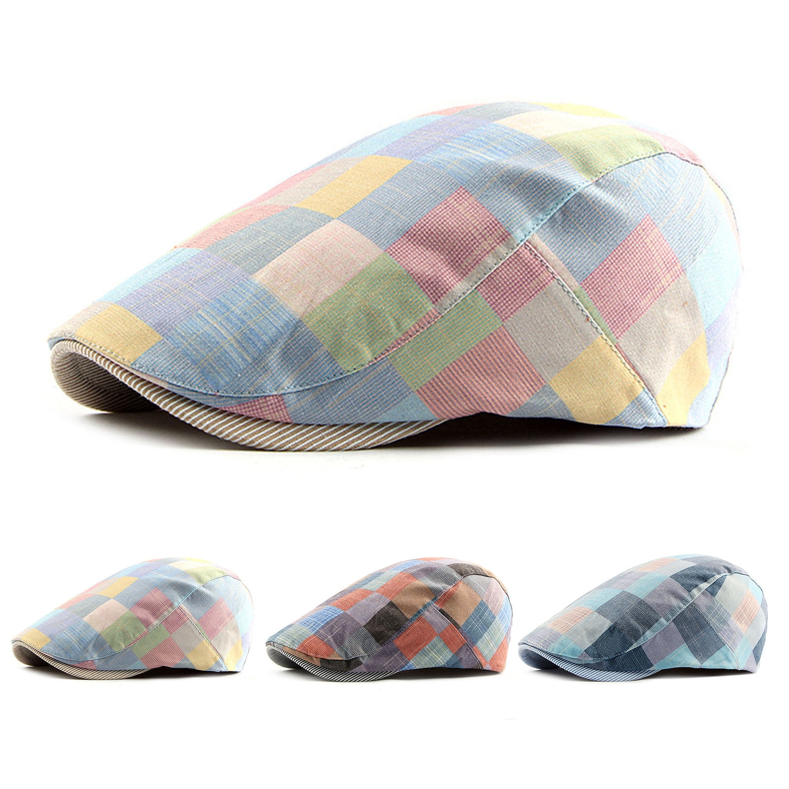 rygai Newsboy Caps Advanced Flat Vintage Plaid Contrast Colors Men Hat ...
