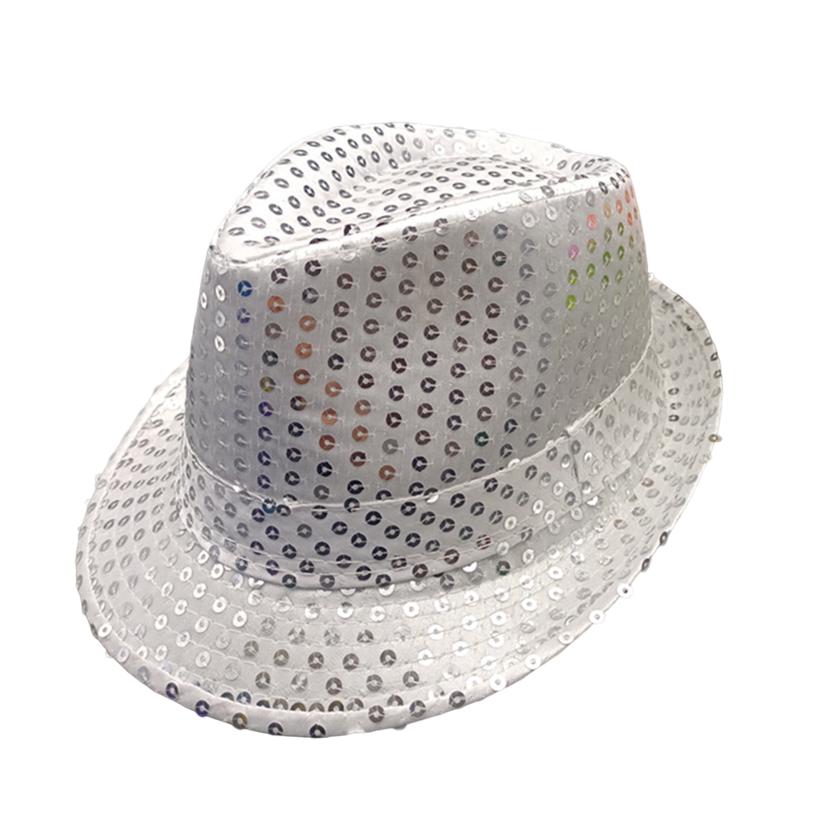 rygai Shining Short Brim Hemming Jazz Hat Adult Kids Sequins Decorated ...