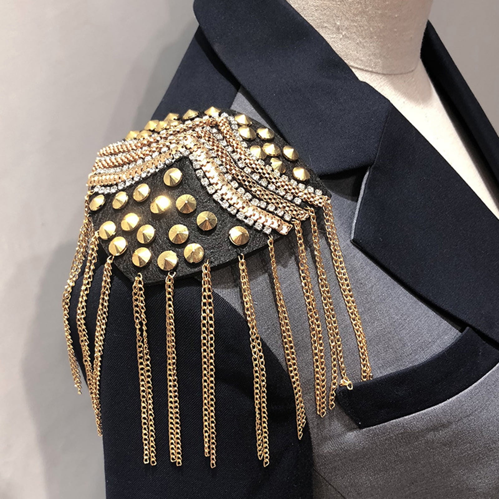 rygai Shoulder Tassels Epaulet Chain Tassels Rivets DIY Clothes Decor ...