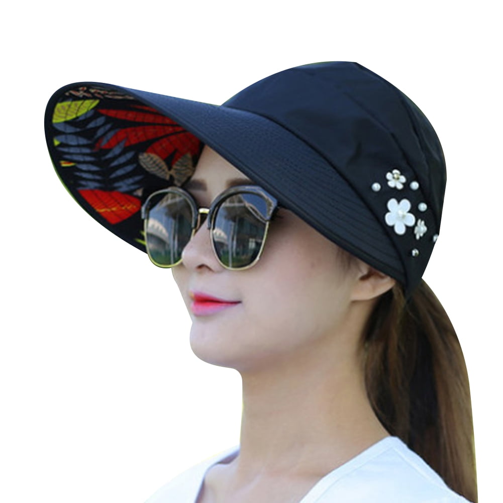 rygai Summer Women Anti-UV Foldable Sun Visor Cap Wide Brim Breathable ...