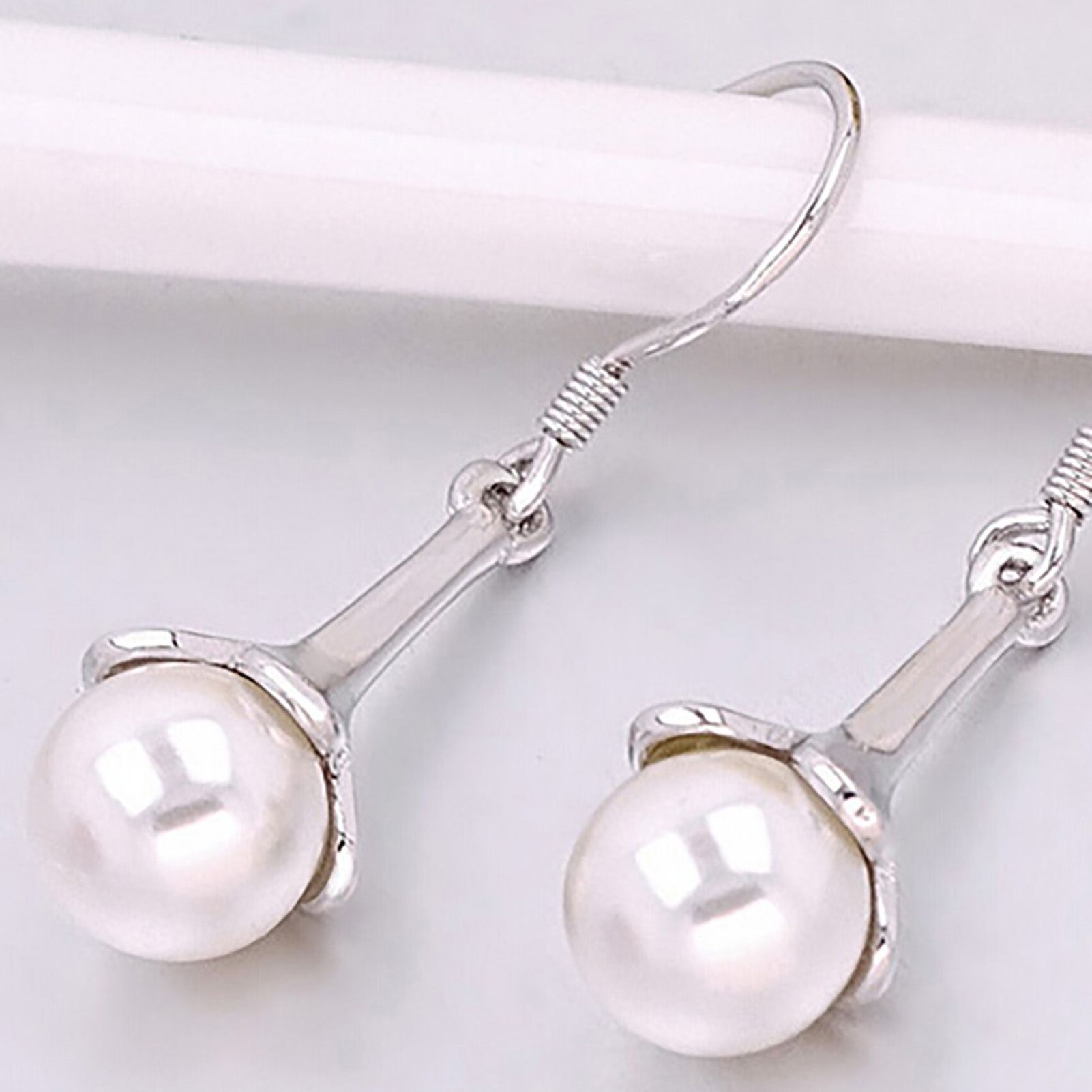 rygai Trumpet Flower Faux Moonstone Long Dangle Women Hook Earrings ...