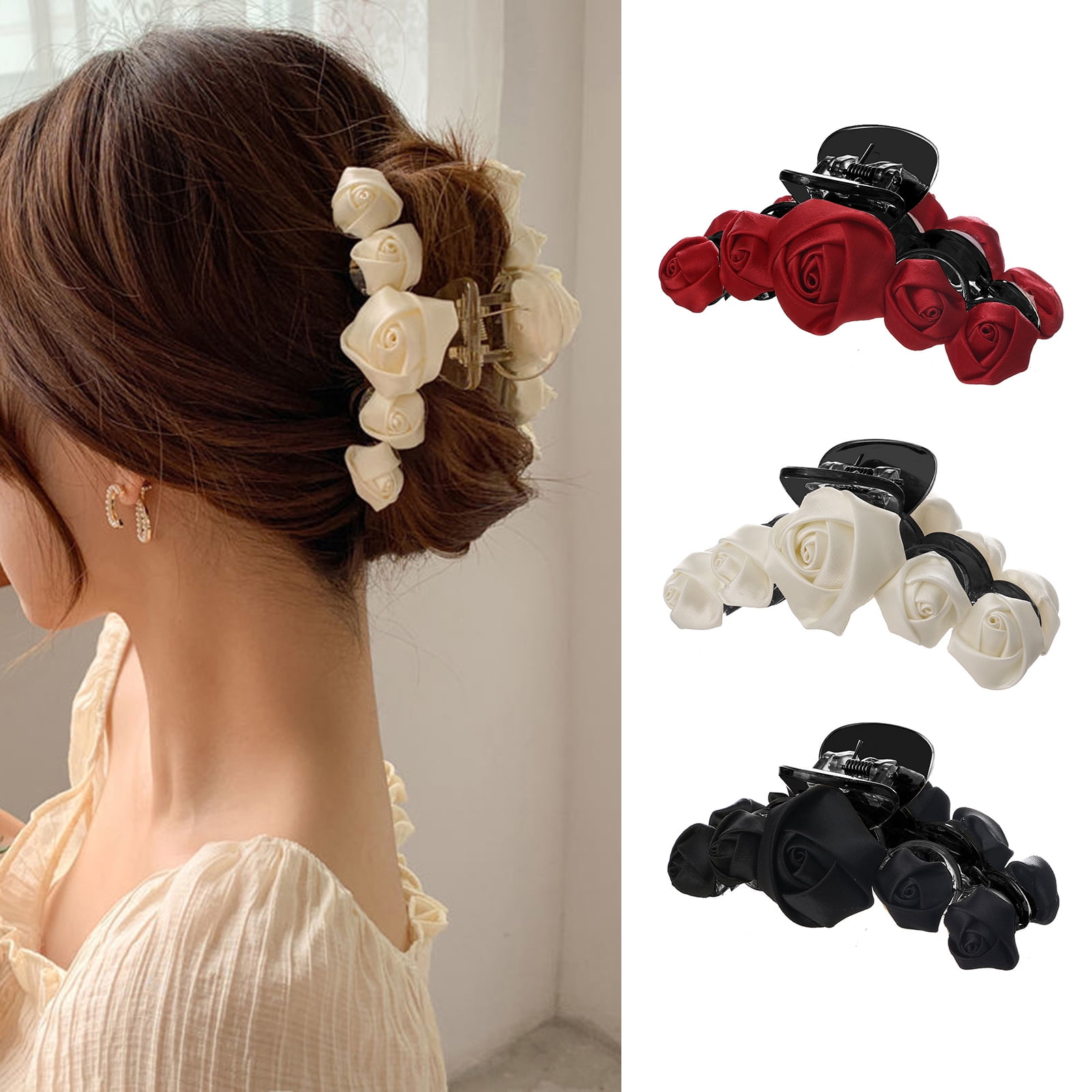 rygai Women Hairpin Soft Fabric Flower Embellished Strong Teeth Design ...
