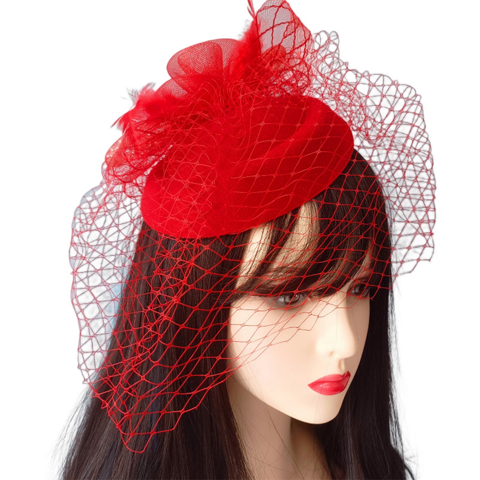 rygai Women Mini Hat Vintage Mesh Fishnet Solid Color Hair Decoration ...