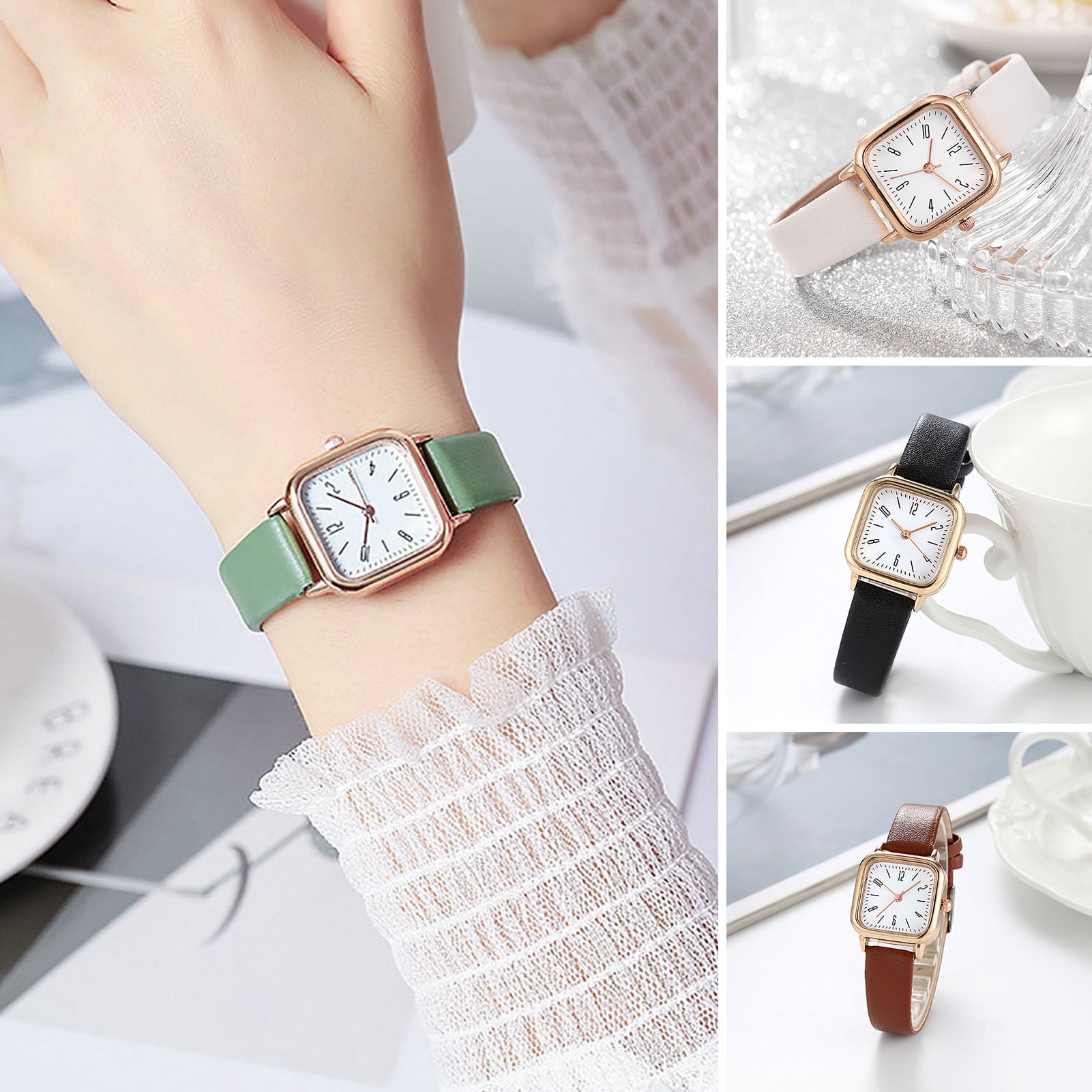 rygai Women Watch Square Dial Adjustable Faux Leather Strap Elegant ...