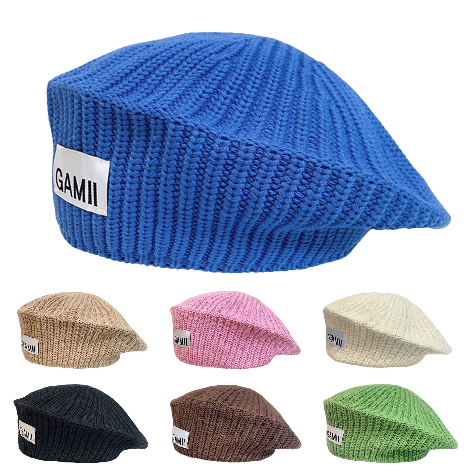 rygai Women Winter Beanie Stripe Texture Knitting Solid Color No Brim ...