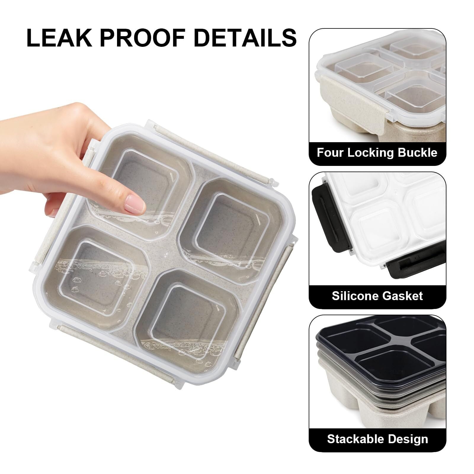 s 4 Compartment Reusable Wheat Straw Meal Prep Food Storage Snack ...