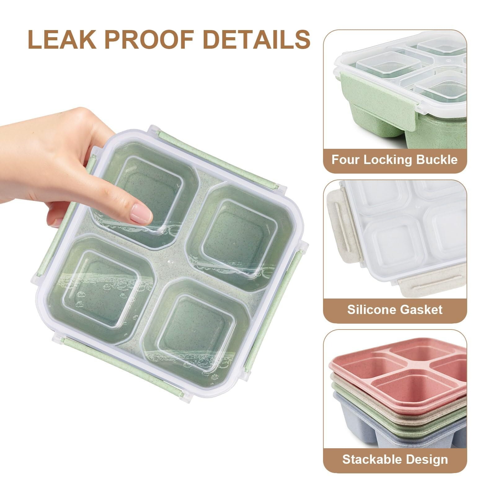 s 4 Compartment Reusable Wheat Straw Meal Prep Food Storage Snack ...