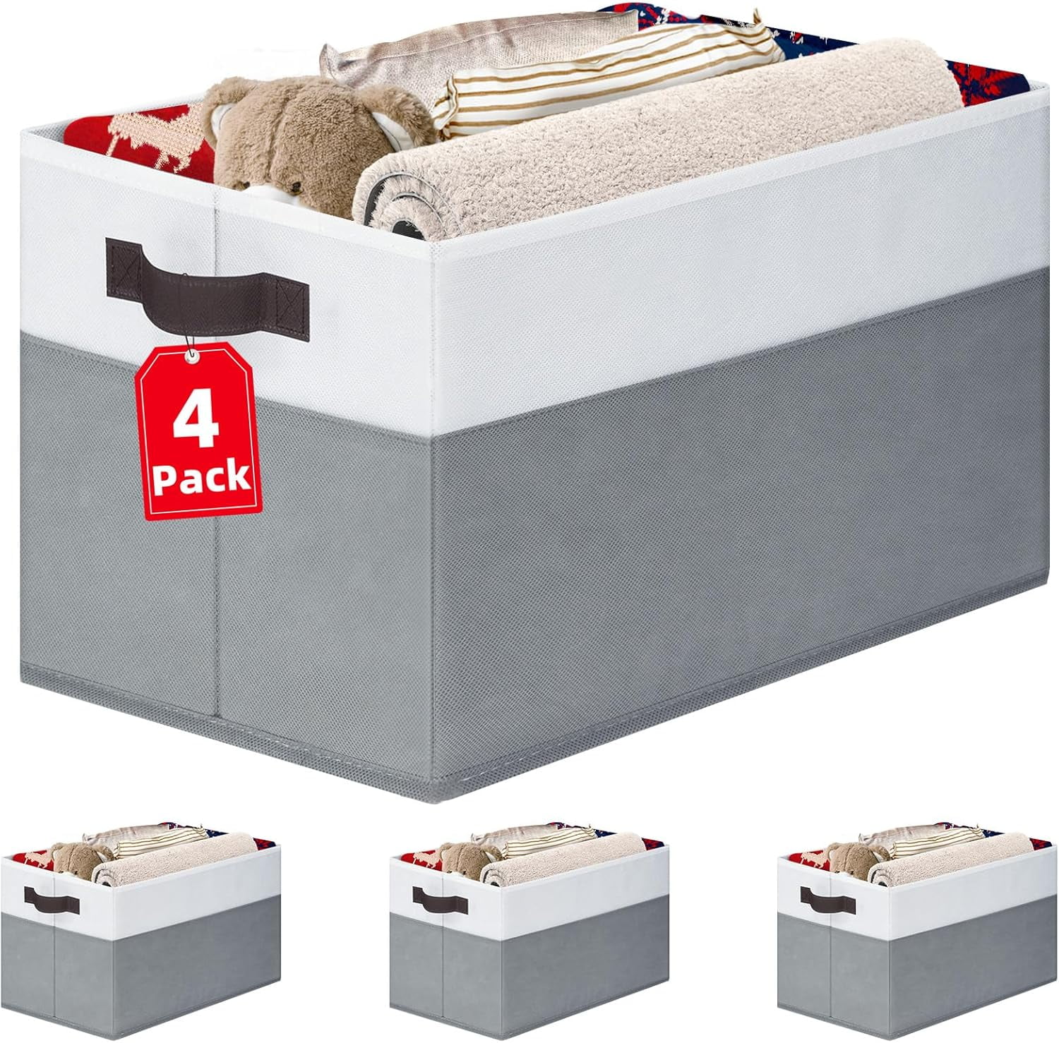 s 4 Pack Large Storage Baskets for Shelves | Fabric Closet Organizers ...