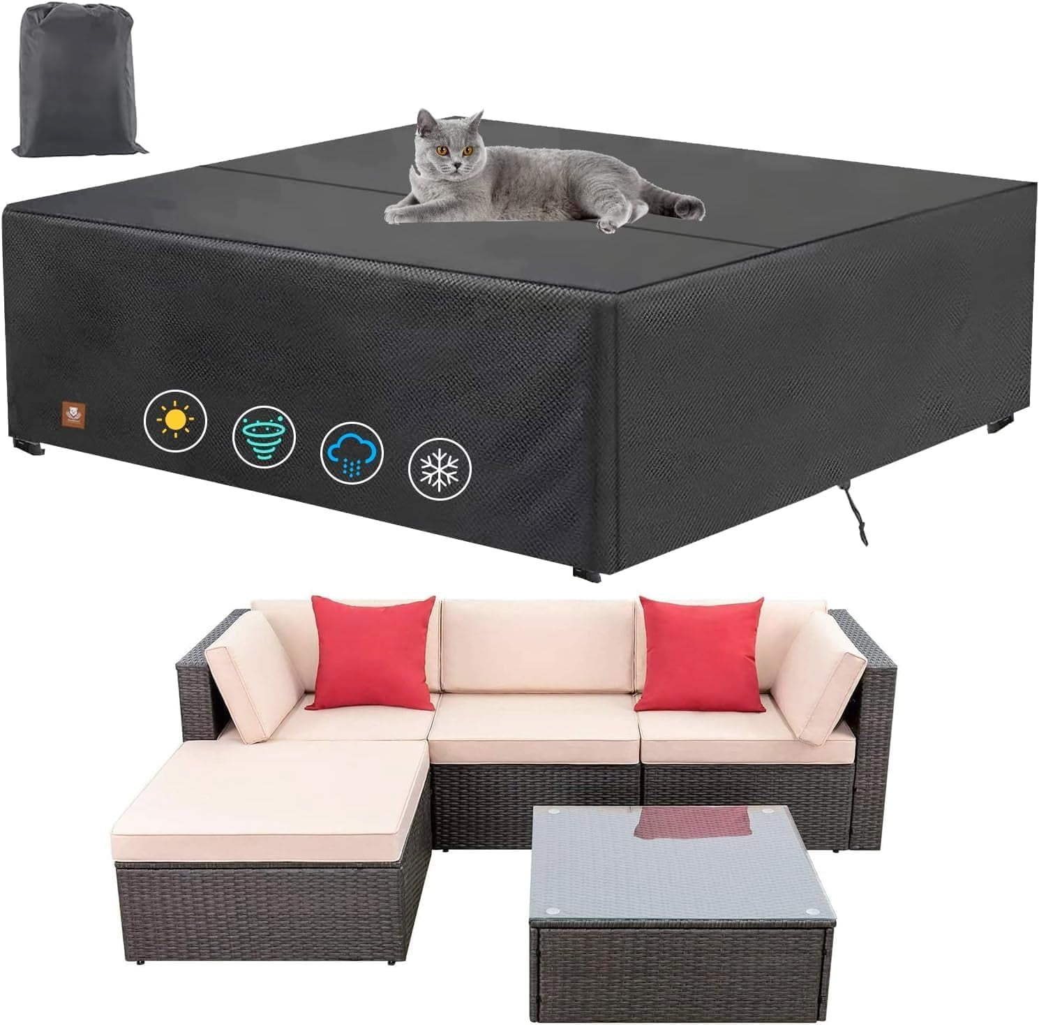 s 5-6 Pieces Patio Furniture Sets Covers Waterproof,4 Seater Wicker ...