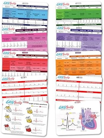 s 5 Card EKG Interpretation Badge Set - Doubled Sided Nurse ECG Cards Guide Rhythm Cheat Sheet ...