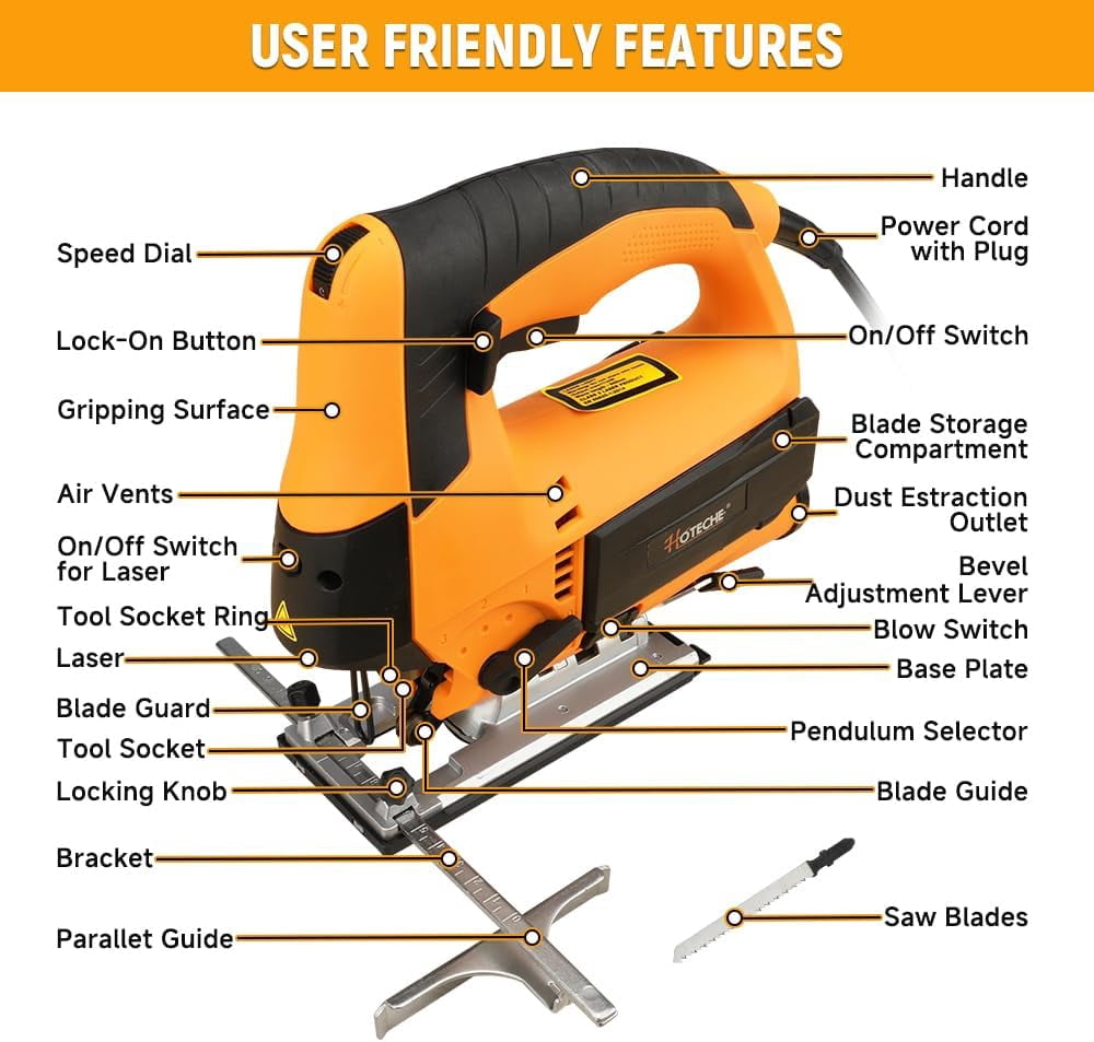 's 6.7Amp Electric Jig Saw with Laser Guide and Ruler – Corded Pendulum ...