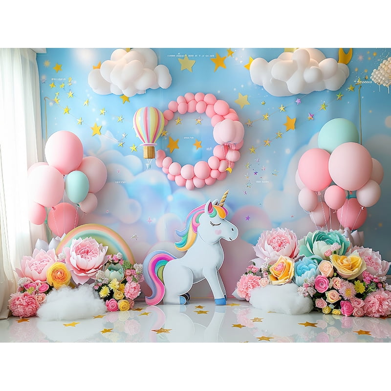 s Birthday Party Photography Backdrops Props Unicorn Colorful Balloons ...