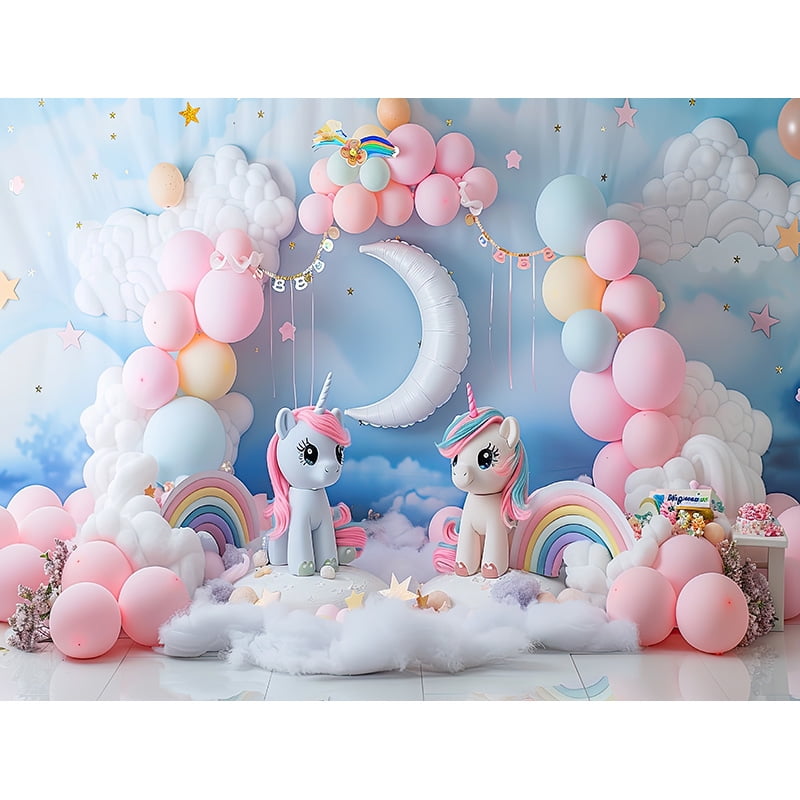 s Birthday Party Photography Backdrops Props Unicorn Colorful Balloons ...