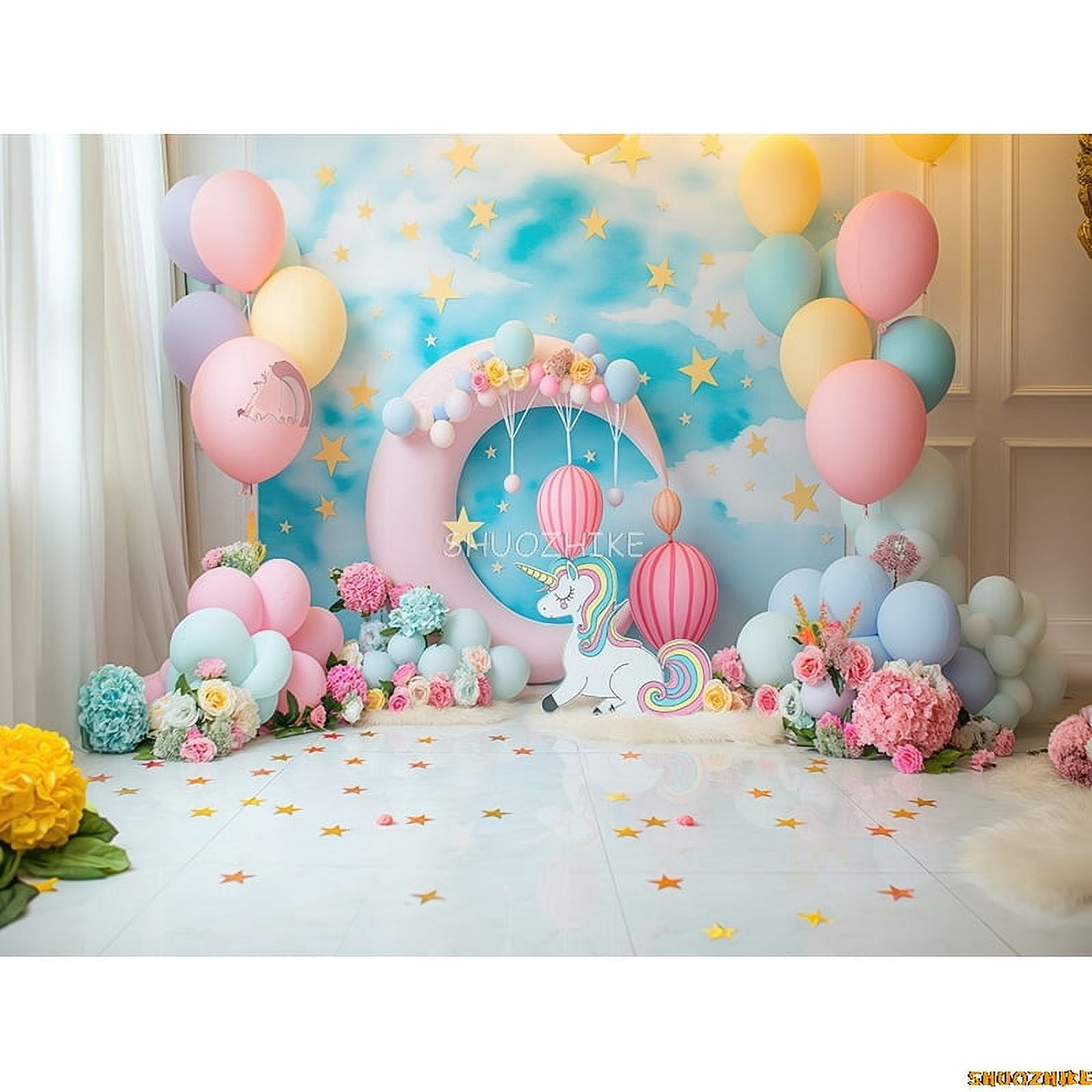 s Birthday Party Photography Backdrops Props Unicorn Colorful Balloons ...