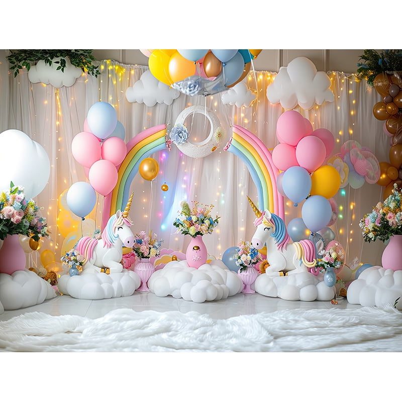 s Birthday Party Photography Backdrops Props Unicorn Colorful Balloons ...
