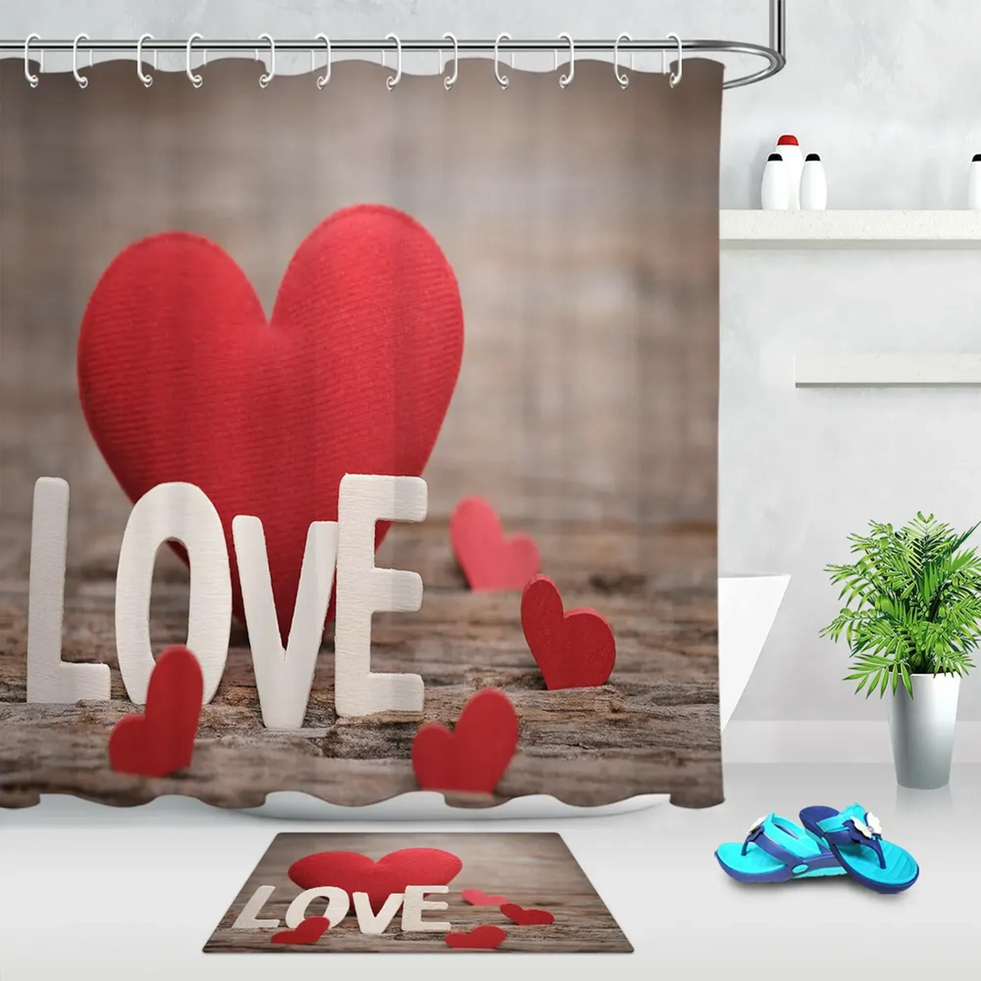 s Day Heart Shower Curtain Set - Romantic Red Hearts & Love Notes ...