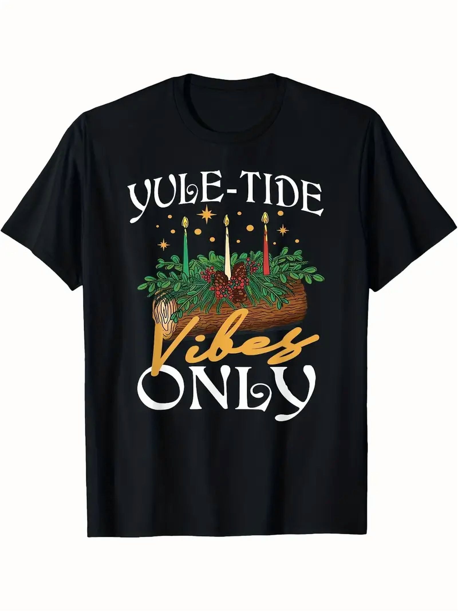 's Retro Yule-Tide Vibes Only Christmas T-Shirt - Yule Log & Candles ...